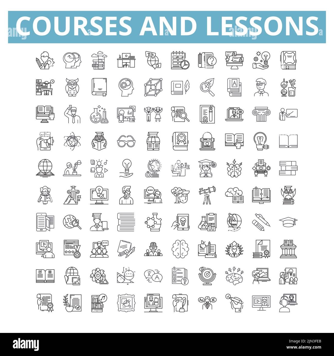 Icônes de cours et de leçons, symboles de ligne, signes Web, ensemble ...