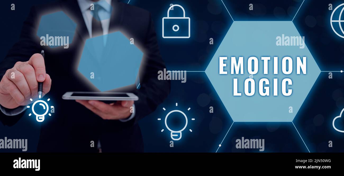 Symbole textuel montrant la logique émotionnelle. Mot écrit sur coeur ...