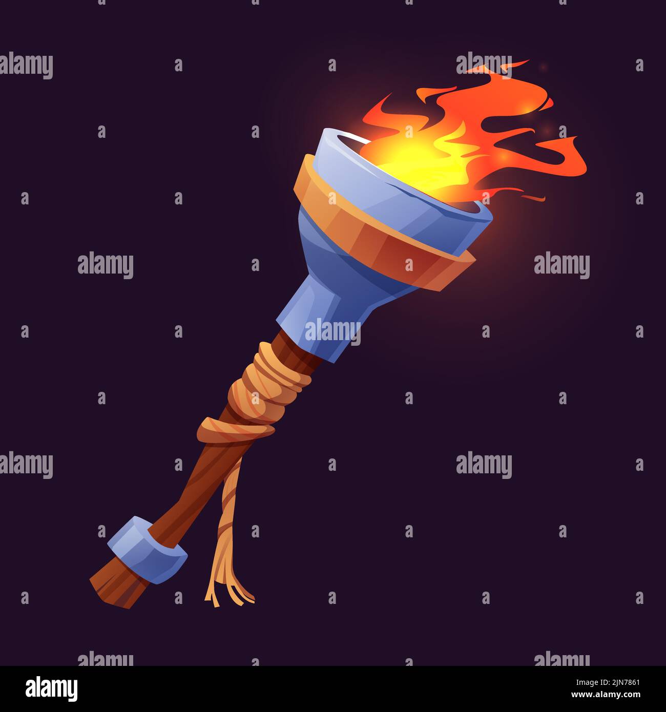 Torche en bois médiévale ou pirate avec feu et flammes. Flambeau ...