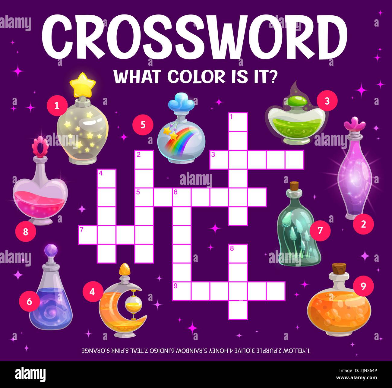 Trouvez une couleur de potion magique. Tableau de la grille de mots ...