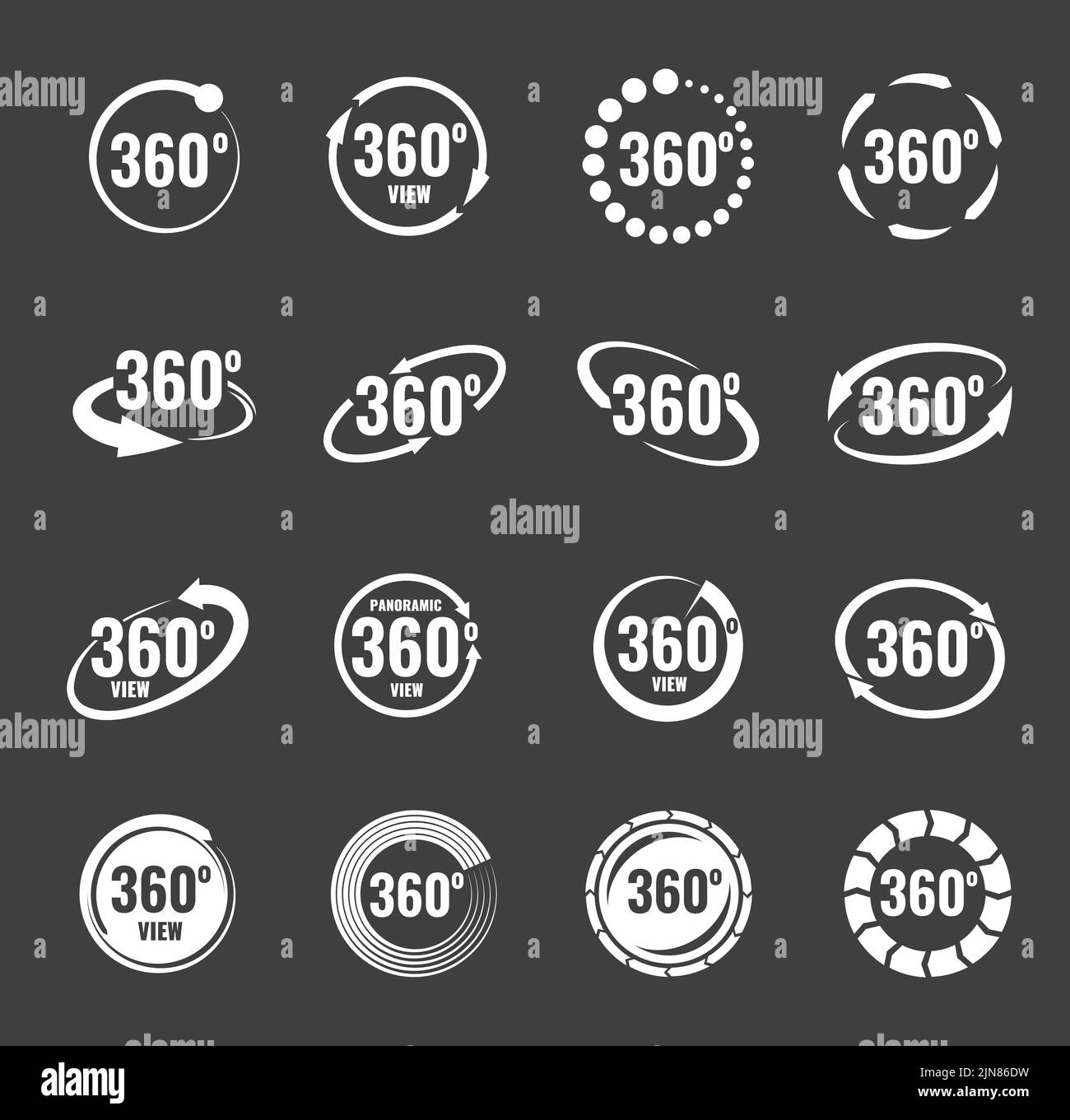 icônes de rotation de la caméra virtuelle à 360 degrés. symbole de ...
