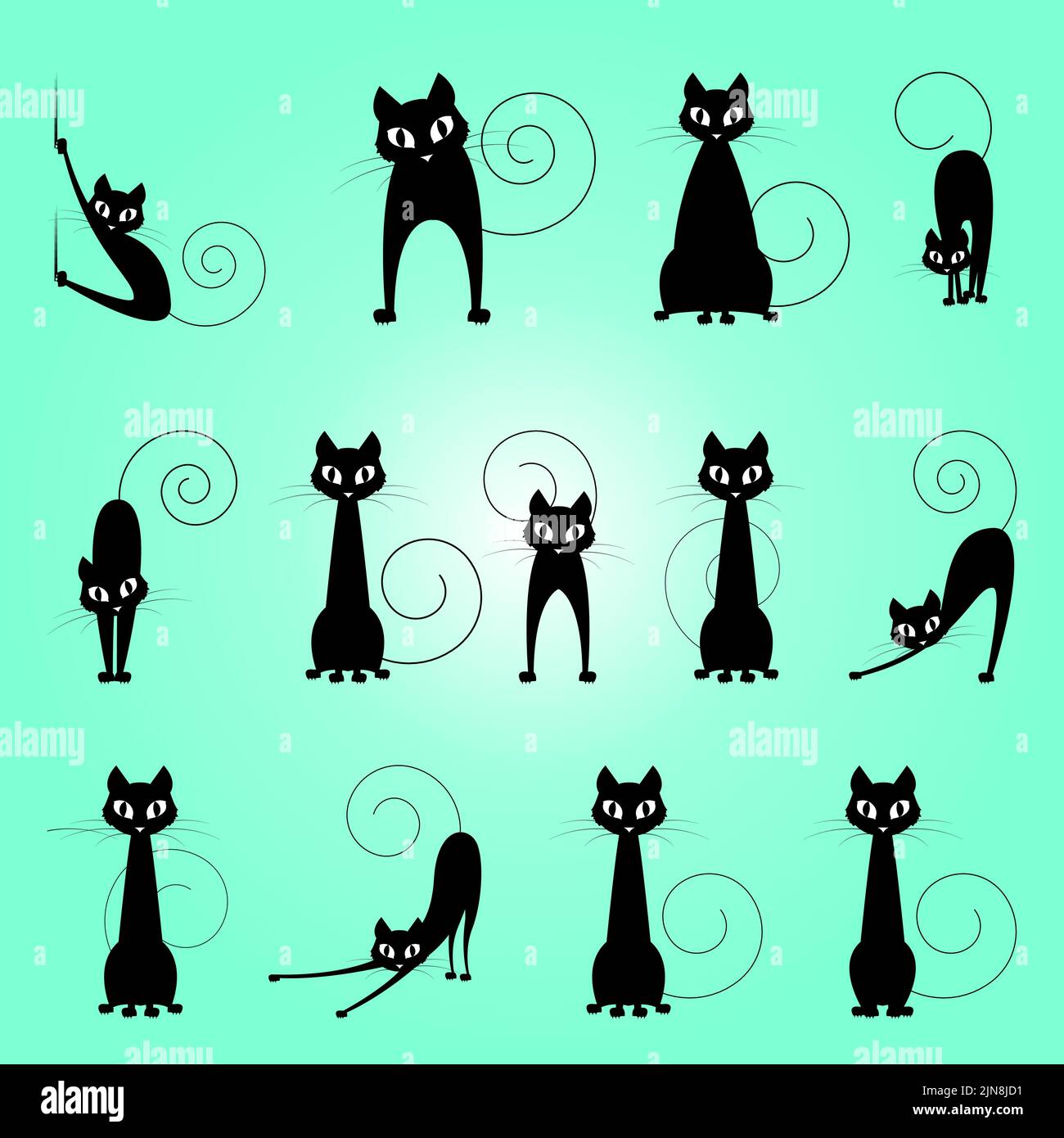 Le paquet d'autocollants du chat noir de style dessin animé en ...