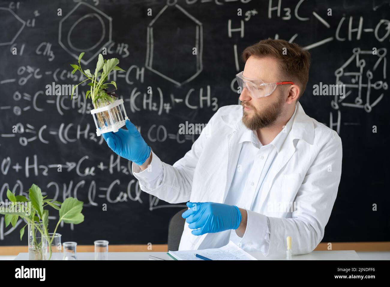 Un scientifique masculin dans un laboratoire chimique ou biologique ...