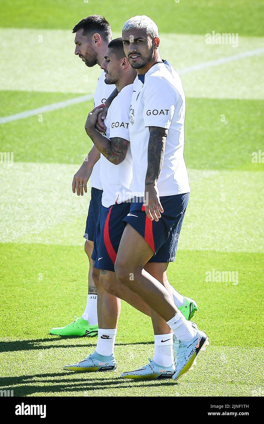 Lionel (Leo) MESSI du PSG, Marco VERRATTI du PSG et Leandro PAREDES du ...