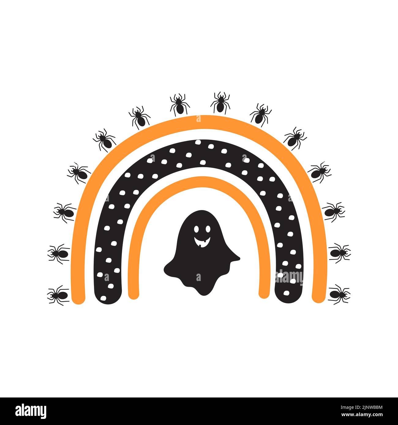 Halloween arc-en-ciel avec fantôme. Adorable icône dessinée à la main ...
