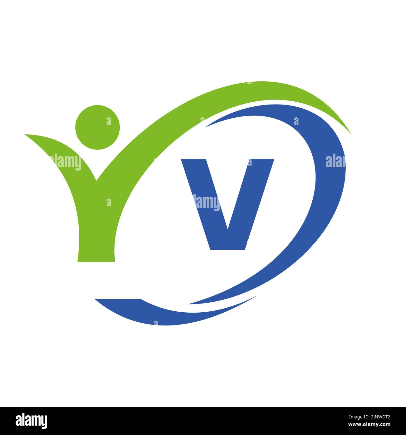 Logo lettre V initiale, conception médicale avec symbole humain. People ...