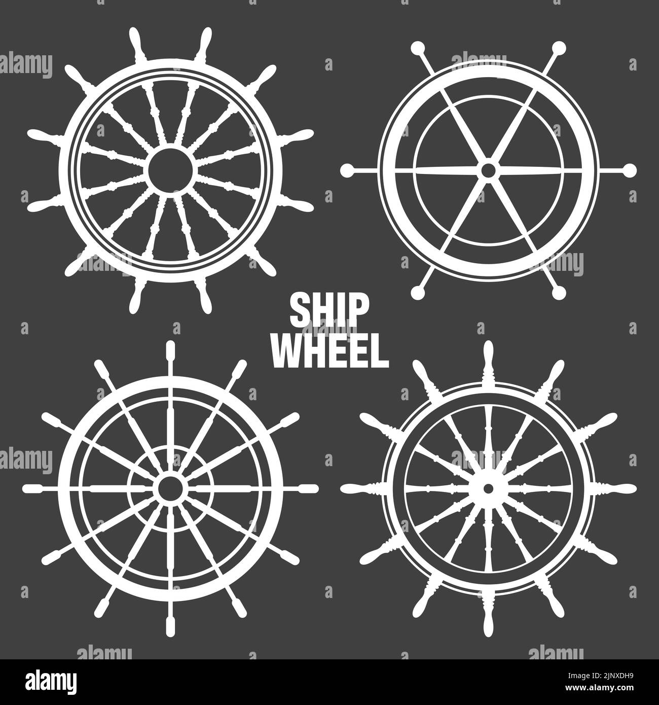 Collection de volants vintage blancs. Navire, symbole roue rétro yacht. Icône de barre nautique ...