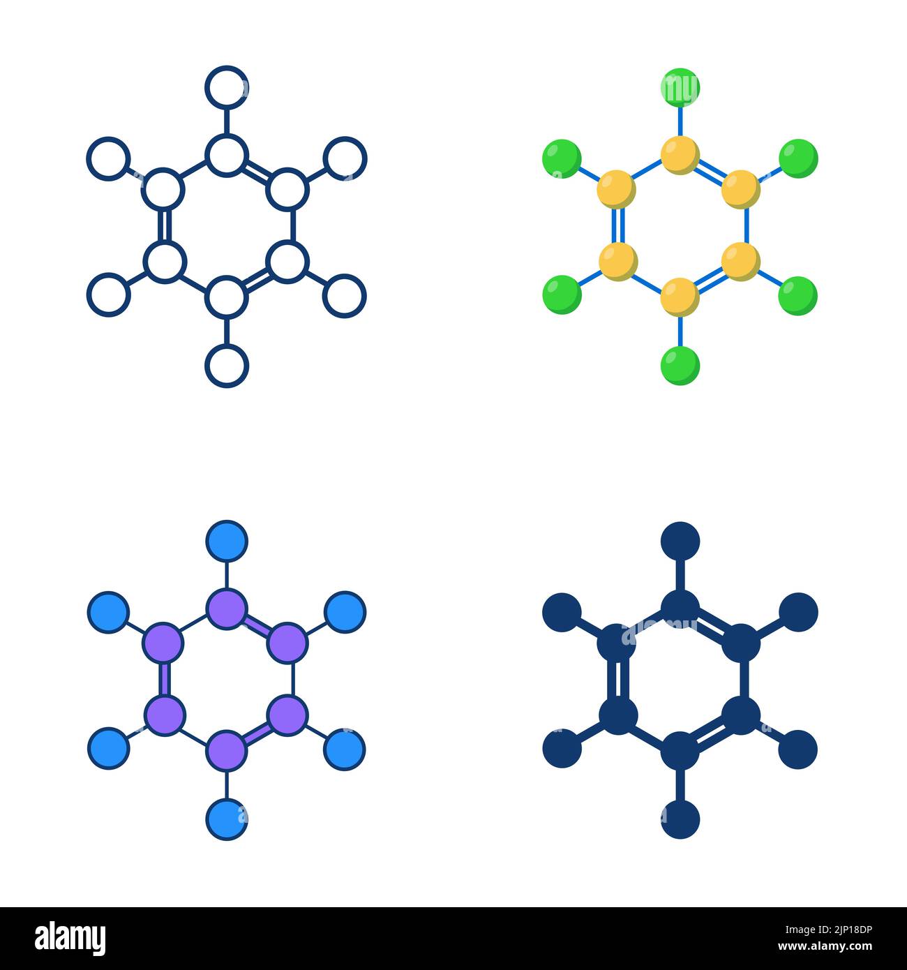 Icône de modèle de structure de benzène définie dans le style plat et ...
