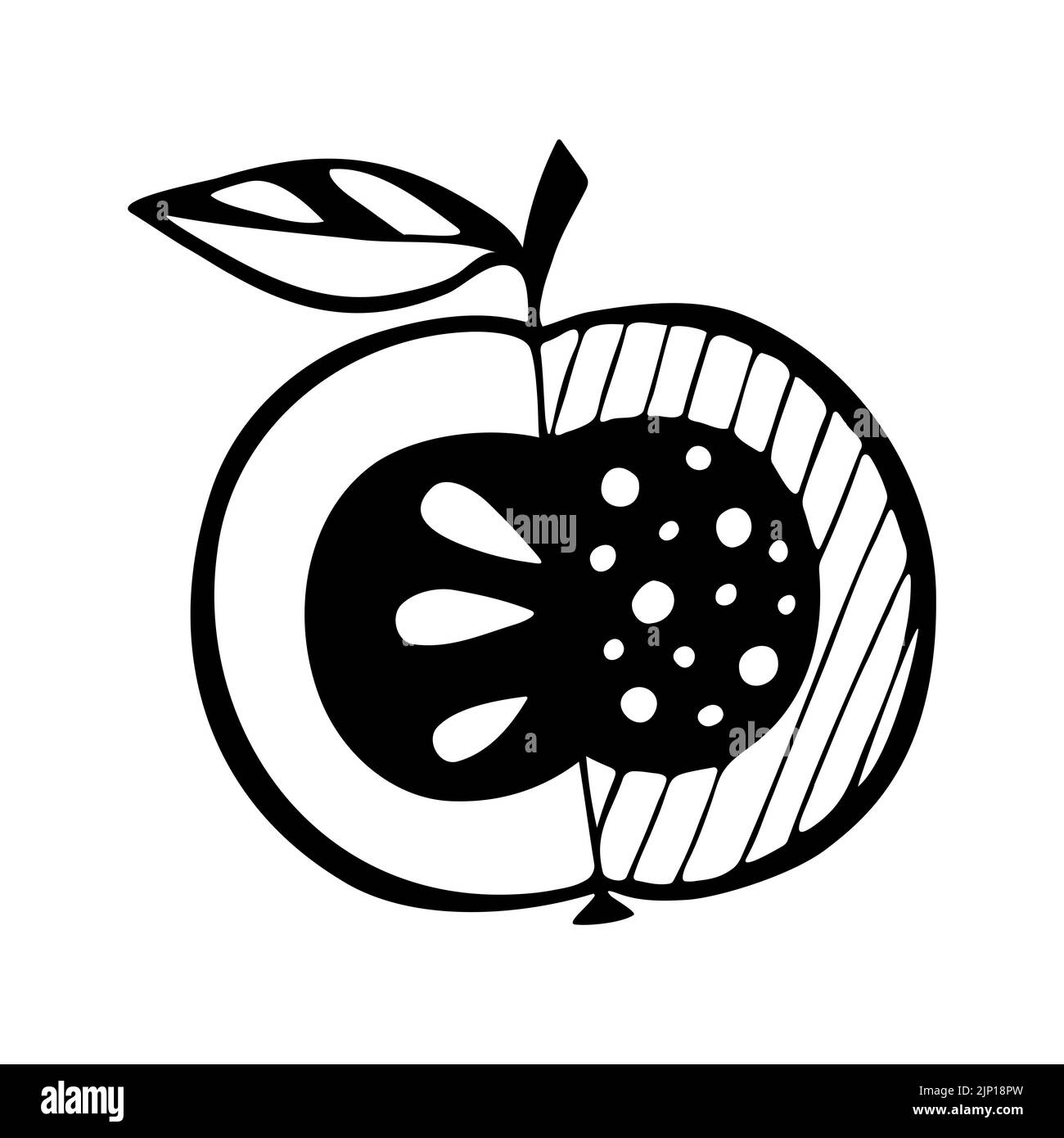 Pomme Doodle main dessiné noir contour logo silhouette un gros plan ...