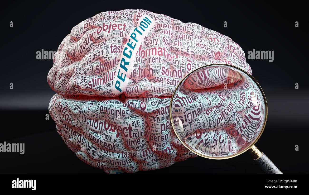 Perception dans le cerveau humain, un concept montrant des centaines de ...