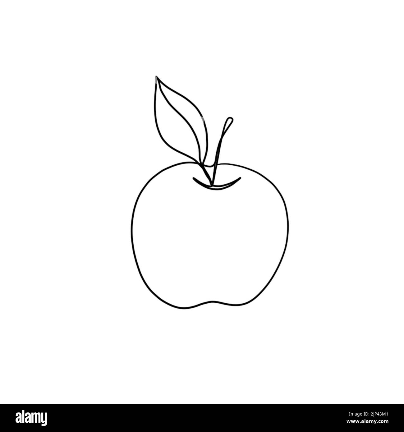Dessin de ligne continue de pomme, dessin linéaire minimaliste noir et ...
