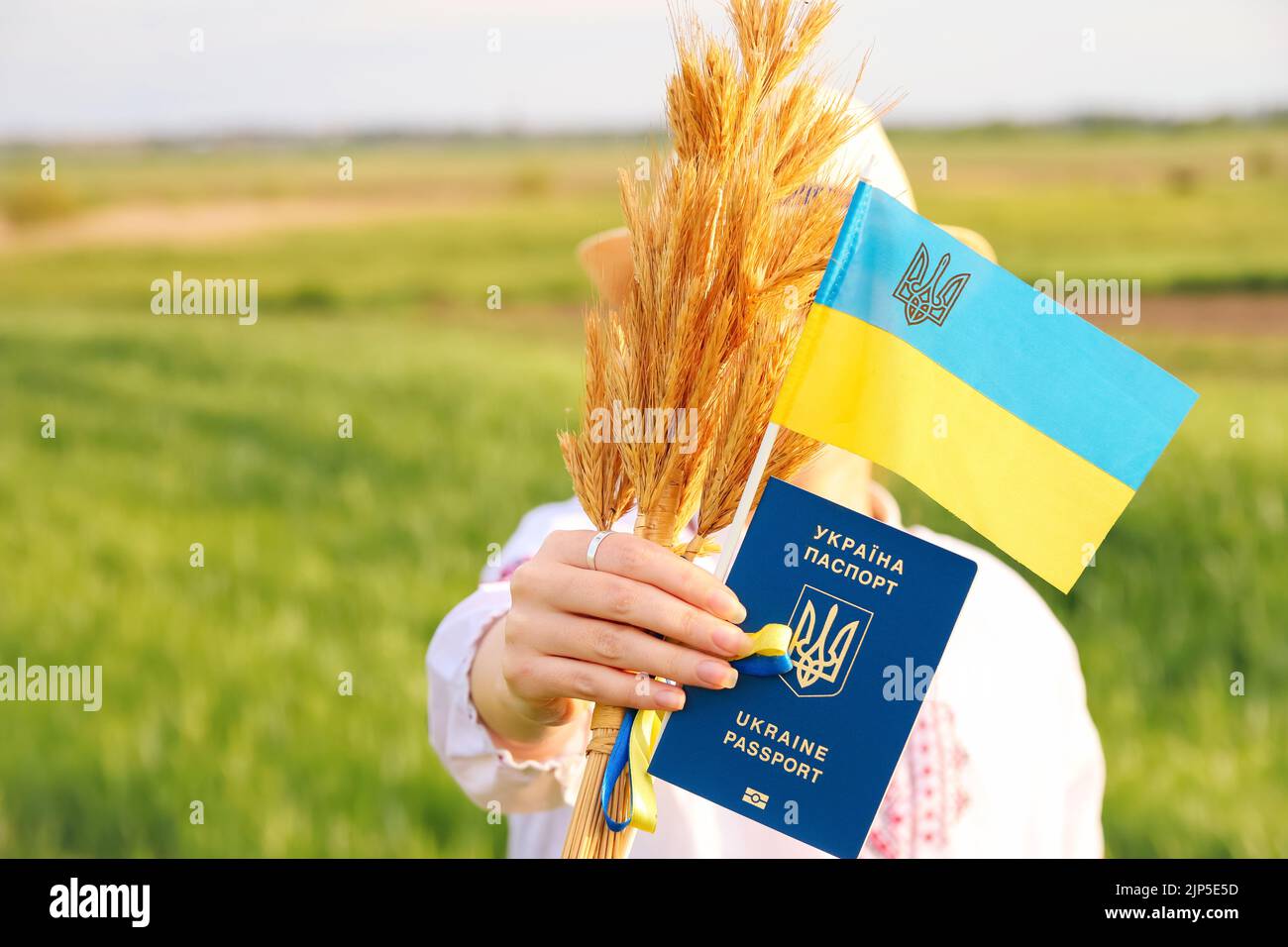 Recentrer la main féminine tenant et montrant le passeport ukrainien ...