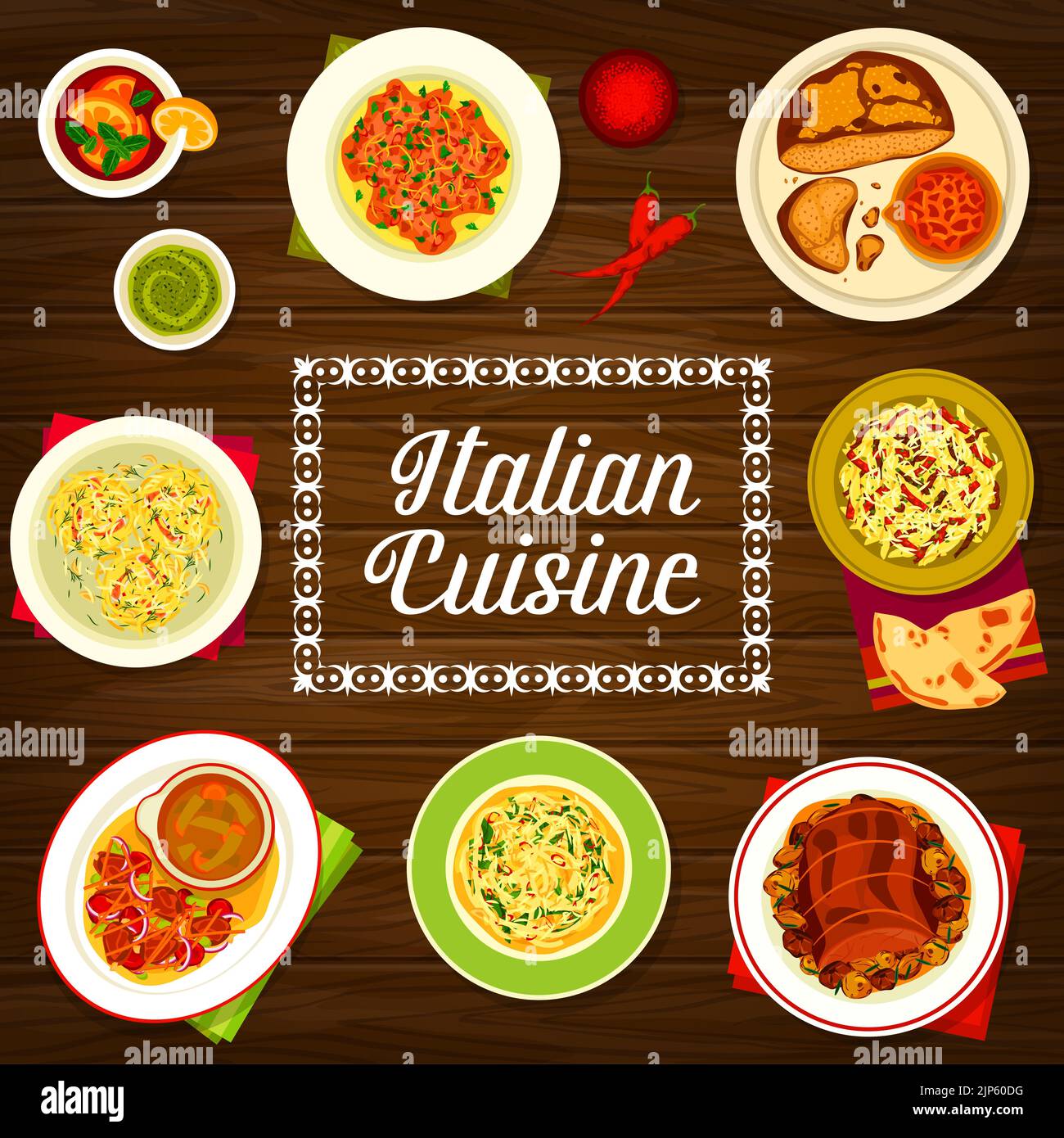 Le menu des repas de cuisine italienne est couvert. Rouette de bœuf ...