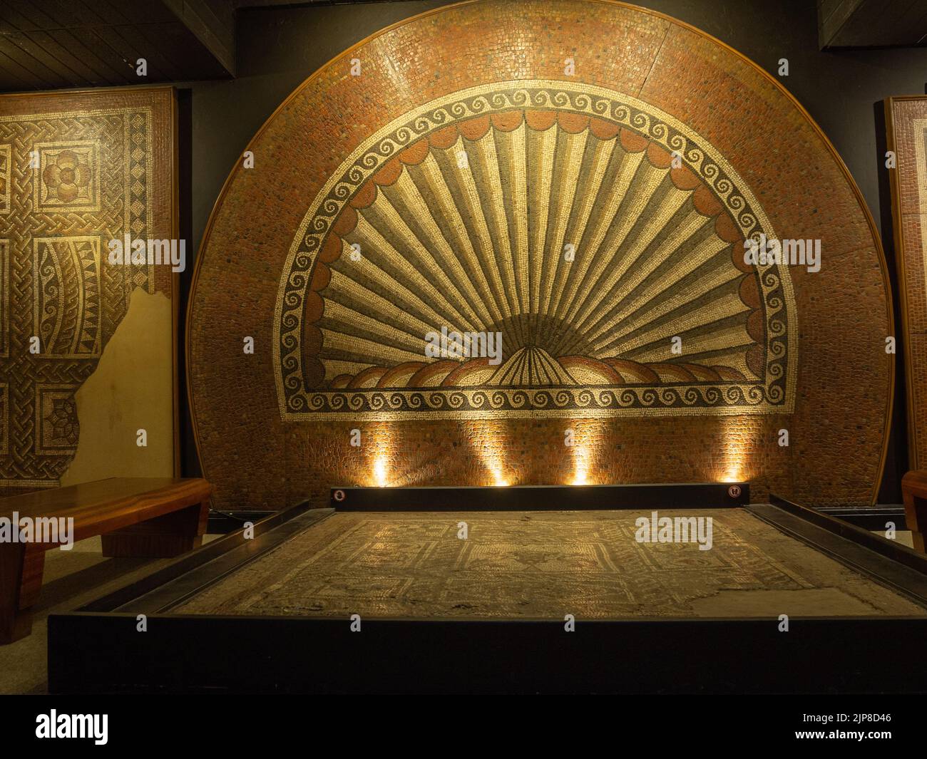 Mosaïques romaines au Musée Verulamium, St Albans, Hertfordshire ; une attraction touristique ...