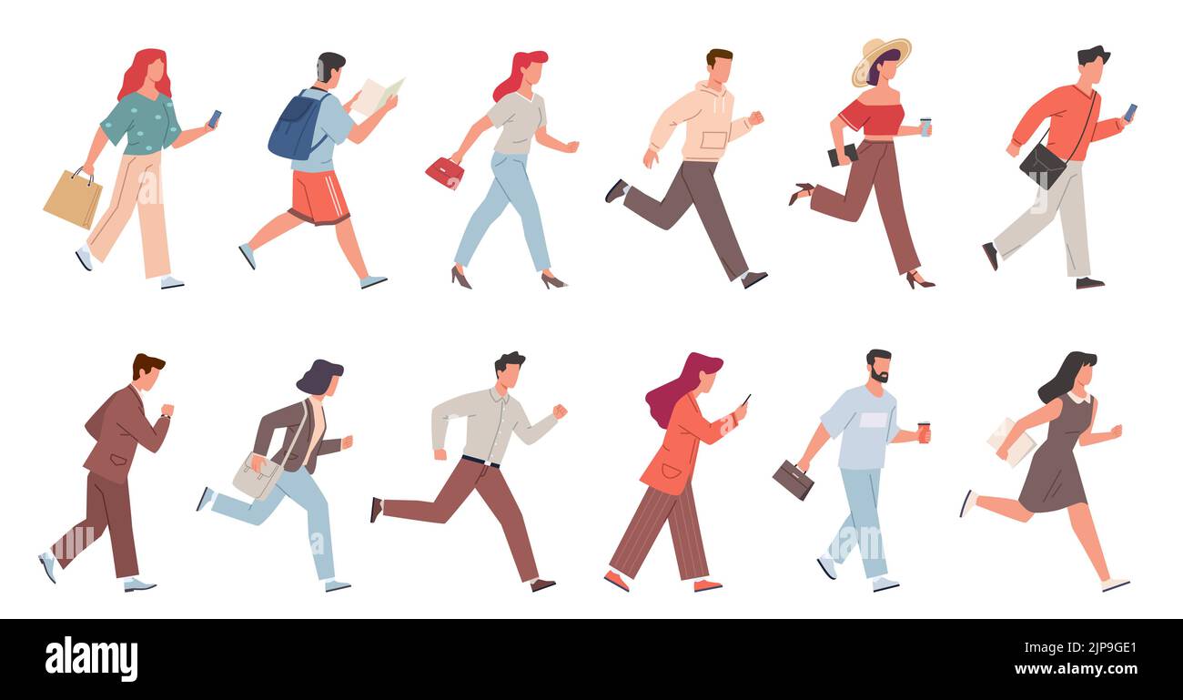 Hurleurs. Personnages masculins et féminins plats, courant des citoyens ...