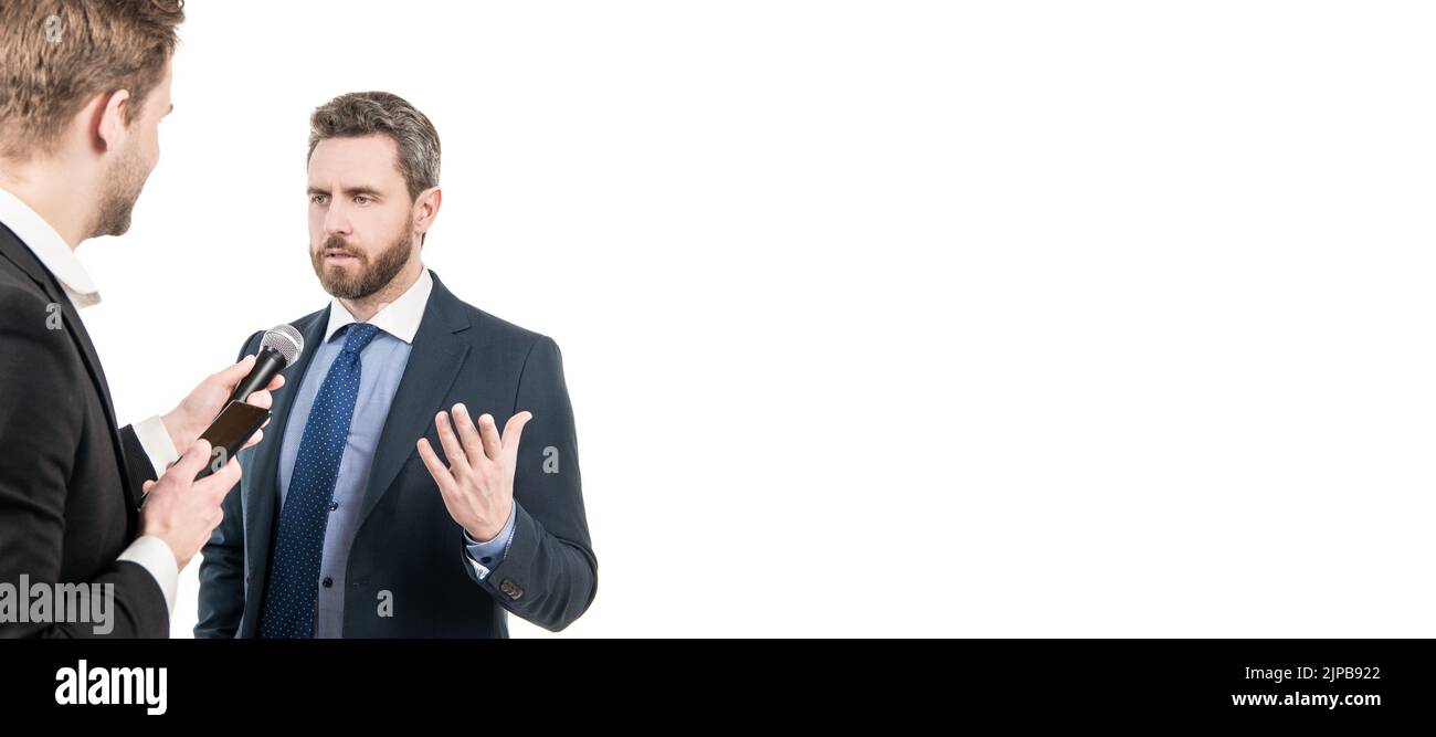 Portrait de visage d'homme, bannière avec espace de copie. Journaliste ...