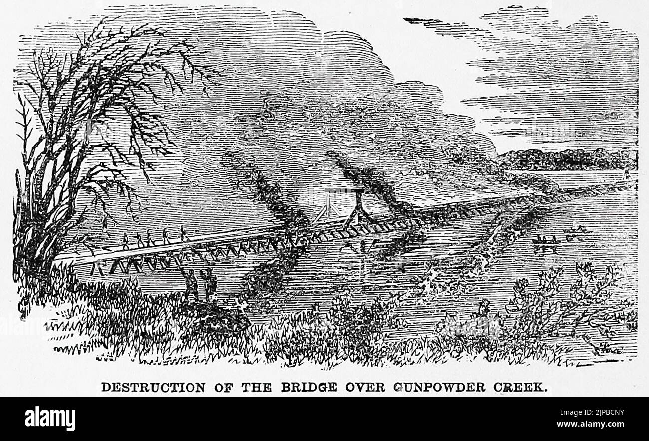 Destruction du pont ferroviaire au-dessus du ruisseau Gunpowder dans l ...