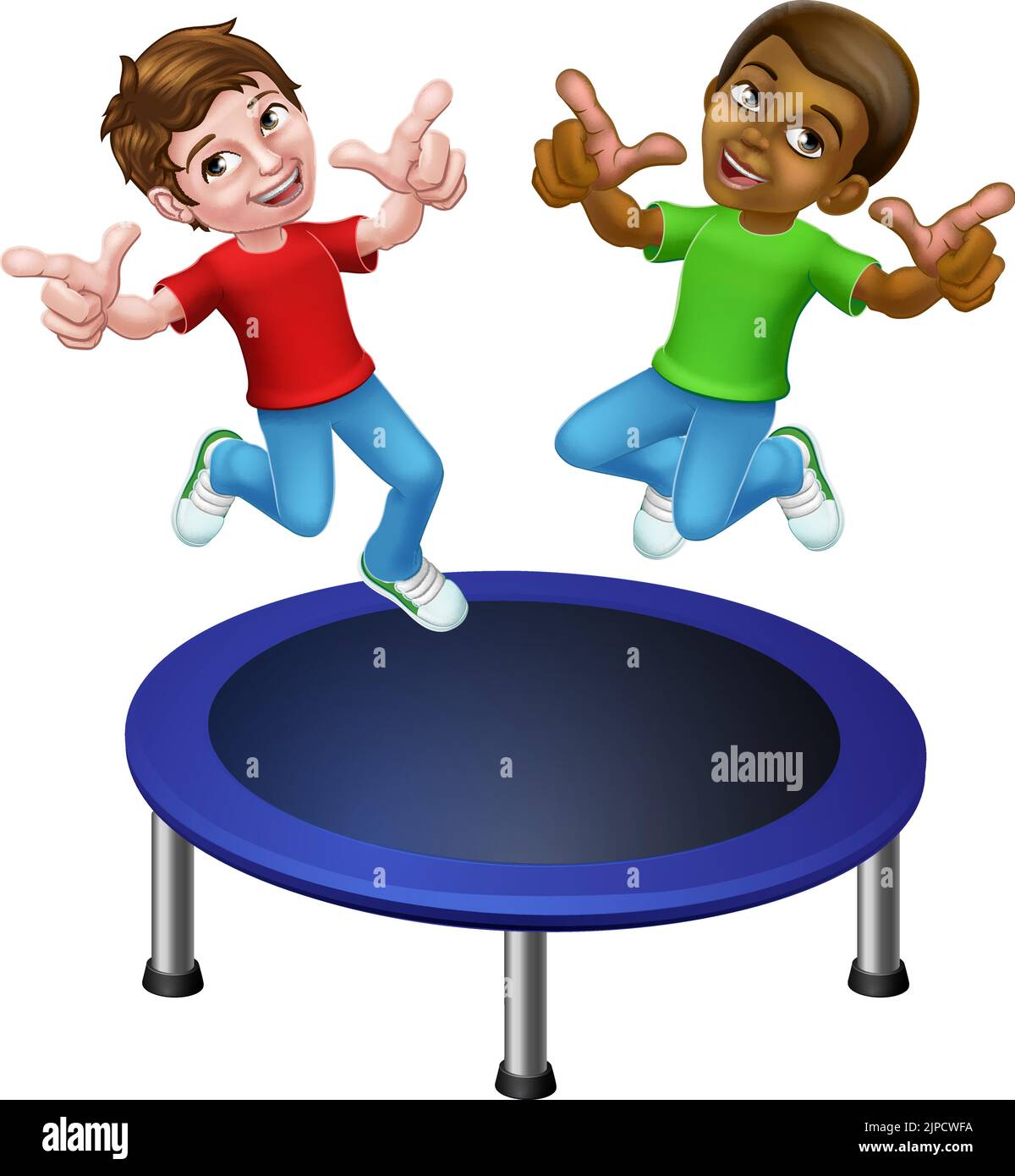 Les enfants sautent sur Un trampoline de dessin animé Image Vectorielle ...