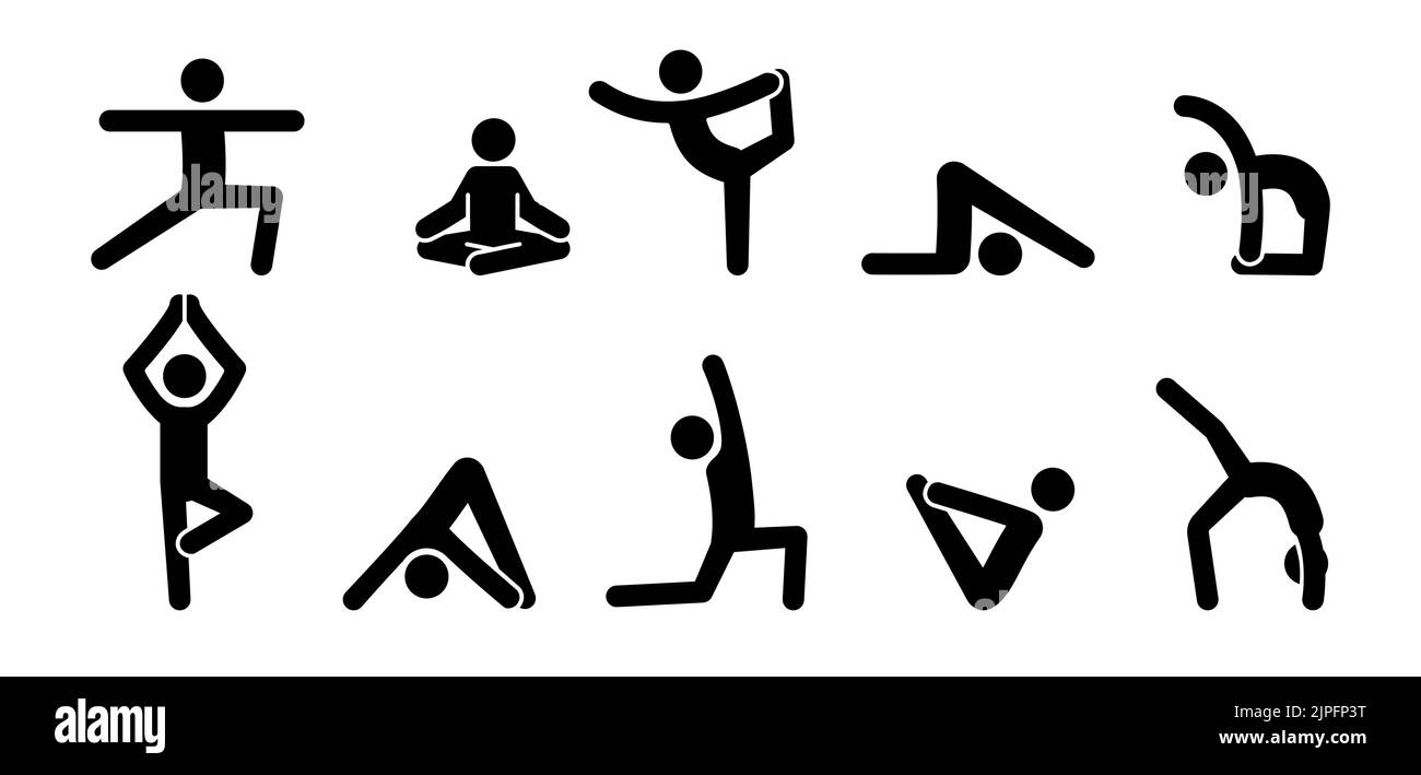Icône yoga personnes. Pose de yoga, exercice de méditation, exercice de ... Icône yoga personnes. Pose de yoga, exercice de méditation, exercice de ...