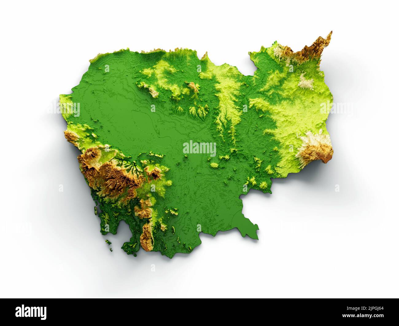 Une vue de dessus de la carte du Cambodge carte de relief ombré sur fond blanc Photo Stock - Alamy