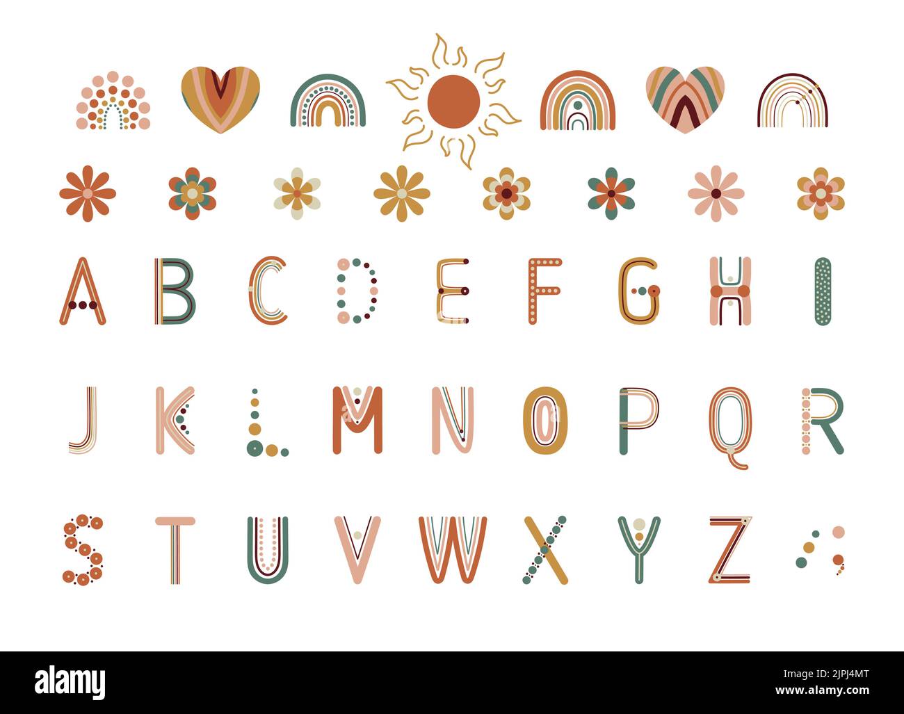 Lettre à l'alphabet arc-en-ciel aux couleurs rétro dans le style groovy ...