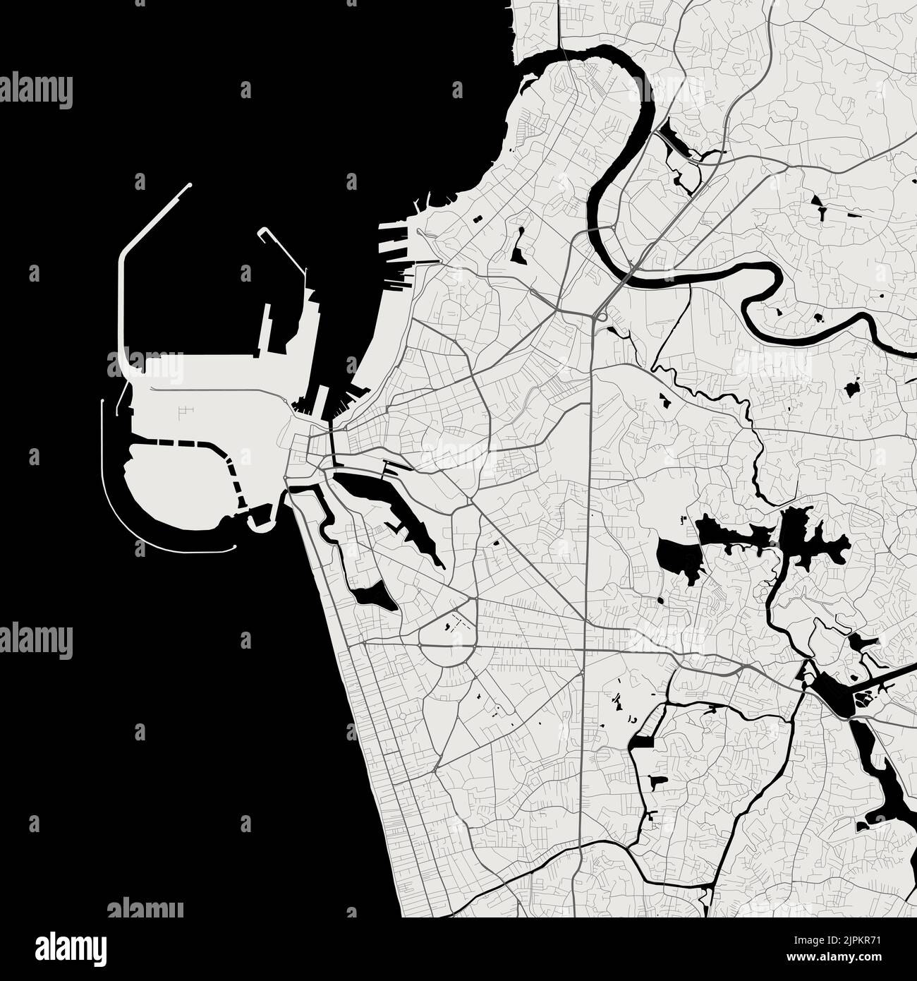 Carte vectorielle de la ville de Colombo. Affiche en niveaux de gris ...