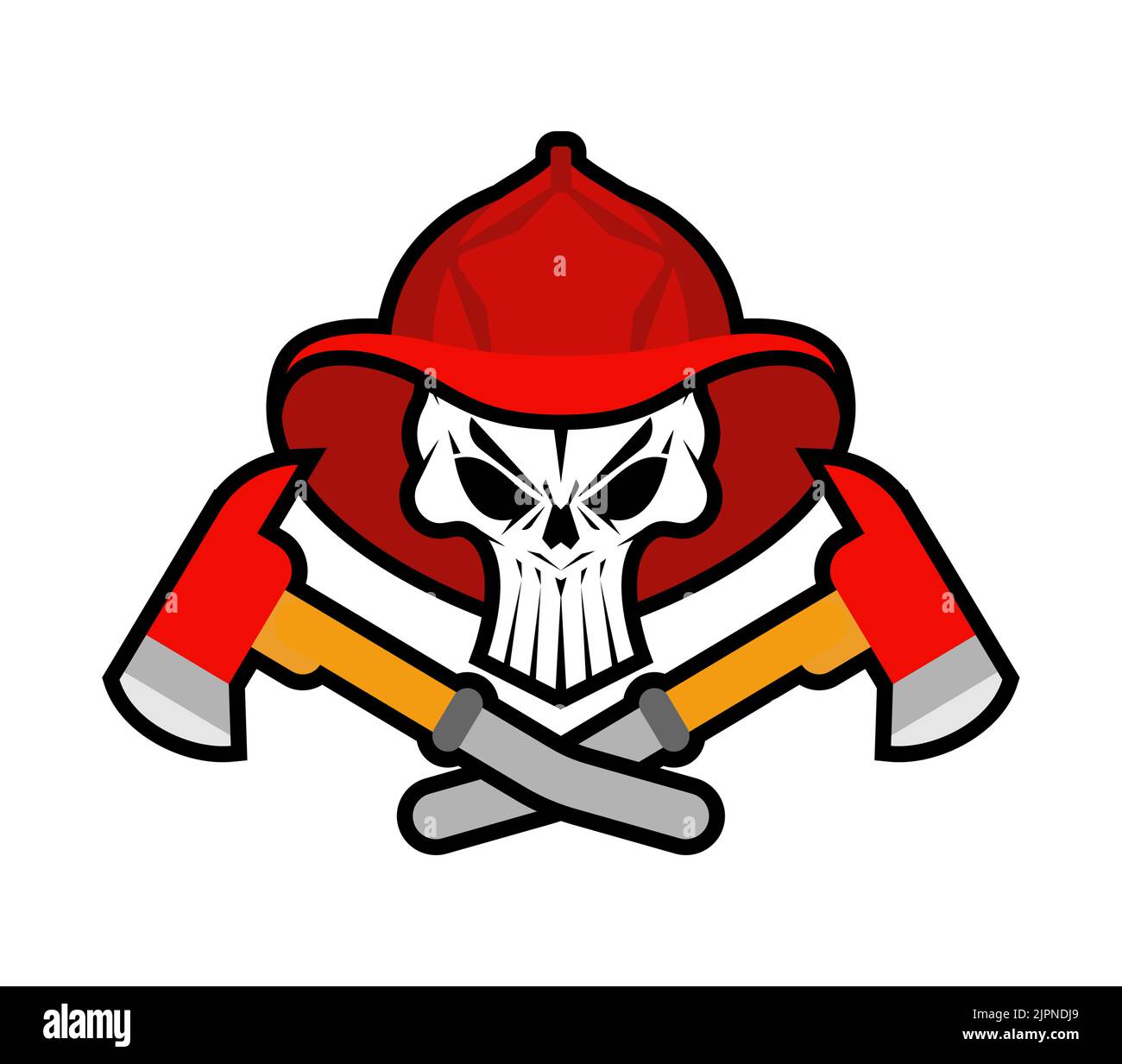 Porte-avions de pompier en forme de casque. Hache et flamme. Symbole du ...