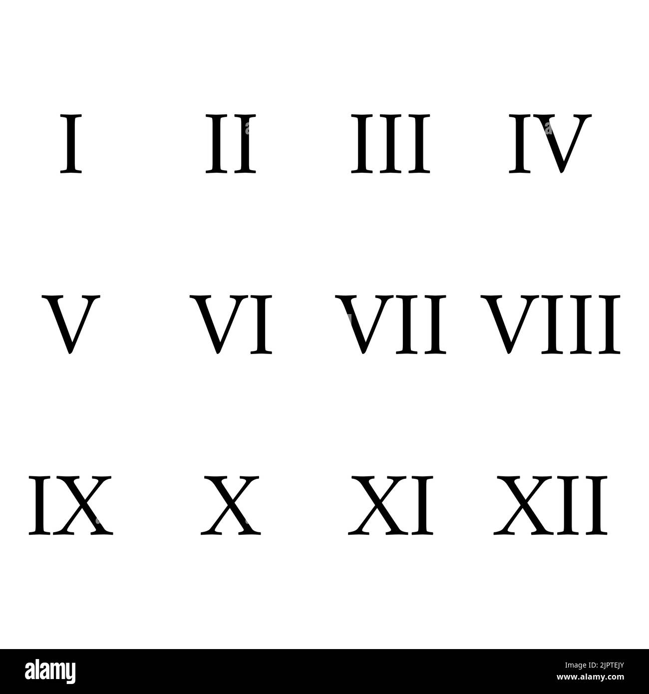 Ensemble de chiffres romains icône, lettre signe de style typographique ...