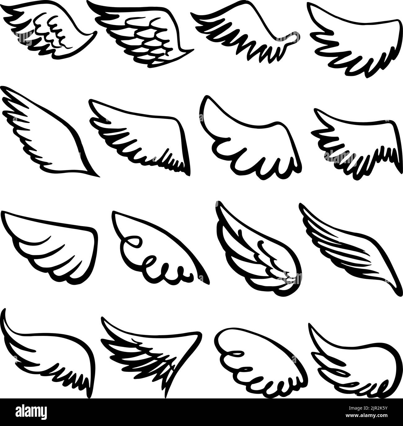 Esquissez des ailes. Ange ou oiseau d'aile dessiné à la main, dessin du ...