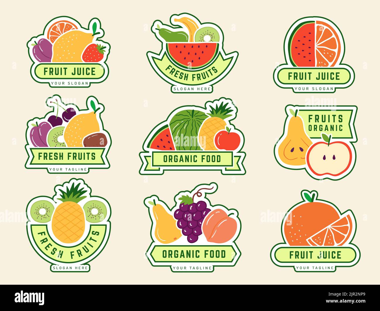 Logo fruits. Modèles d'identité avec différents fruits et légumes ...