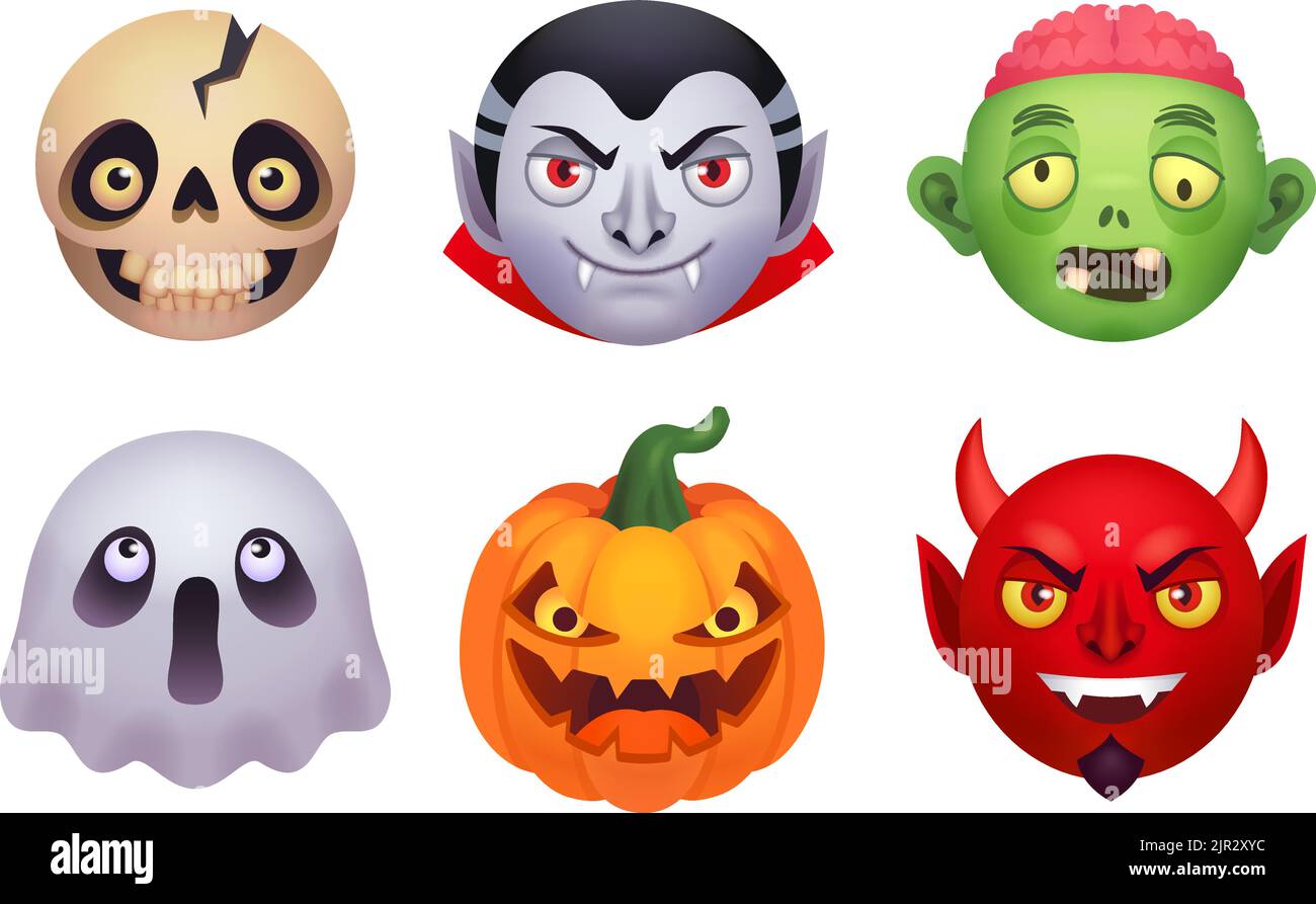 Halloween monstres emoji. Effrayant monstre costume 3D visage emojis ...