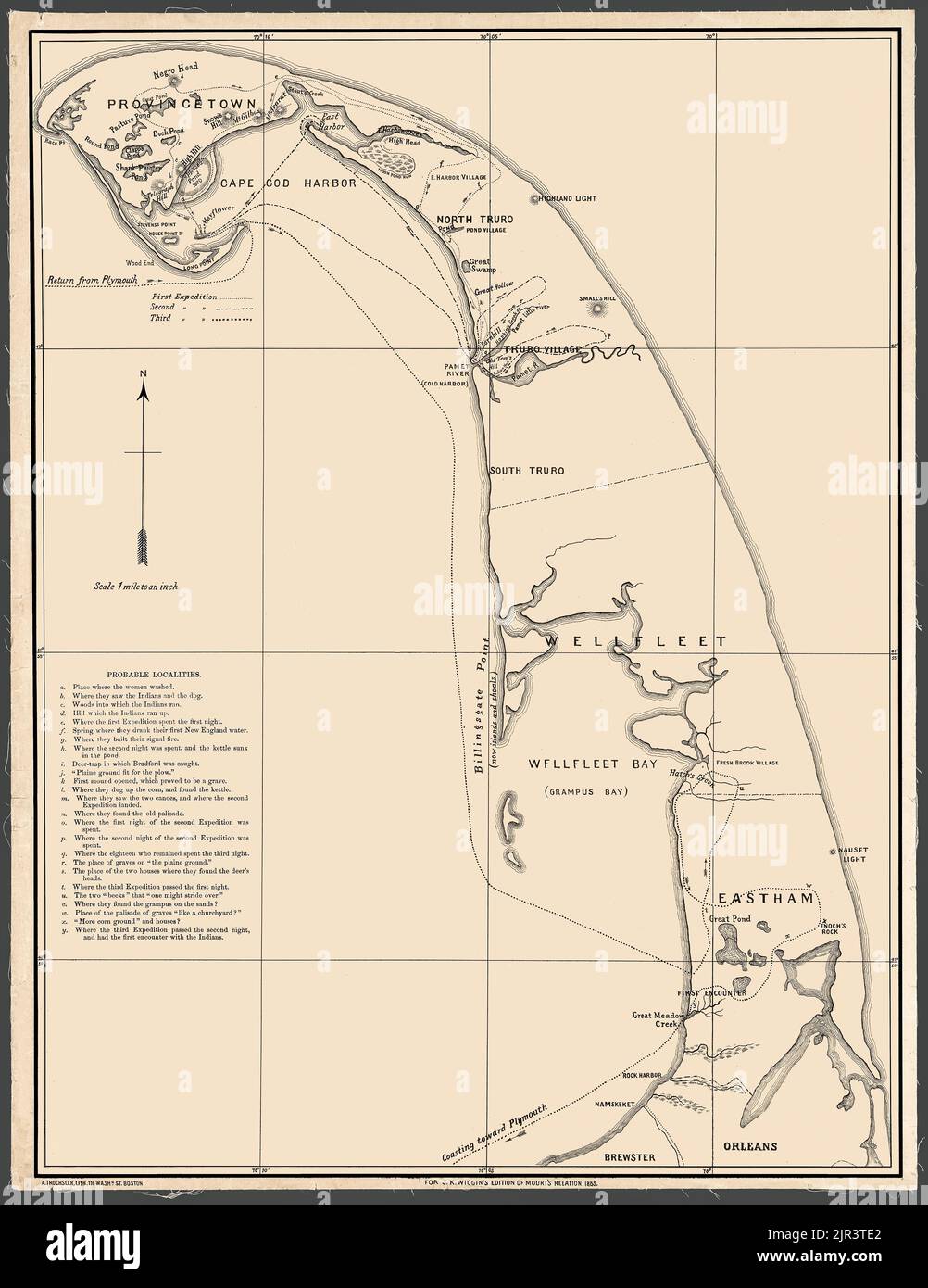 Reproduction restaurée, améliorée, d'une carte de Cape Cod de forme ...