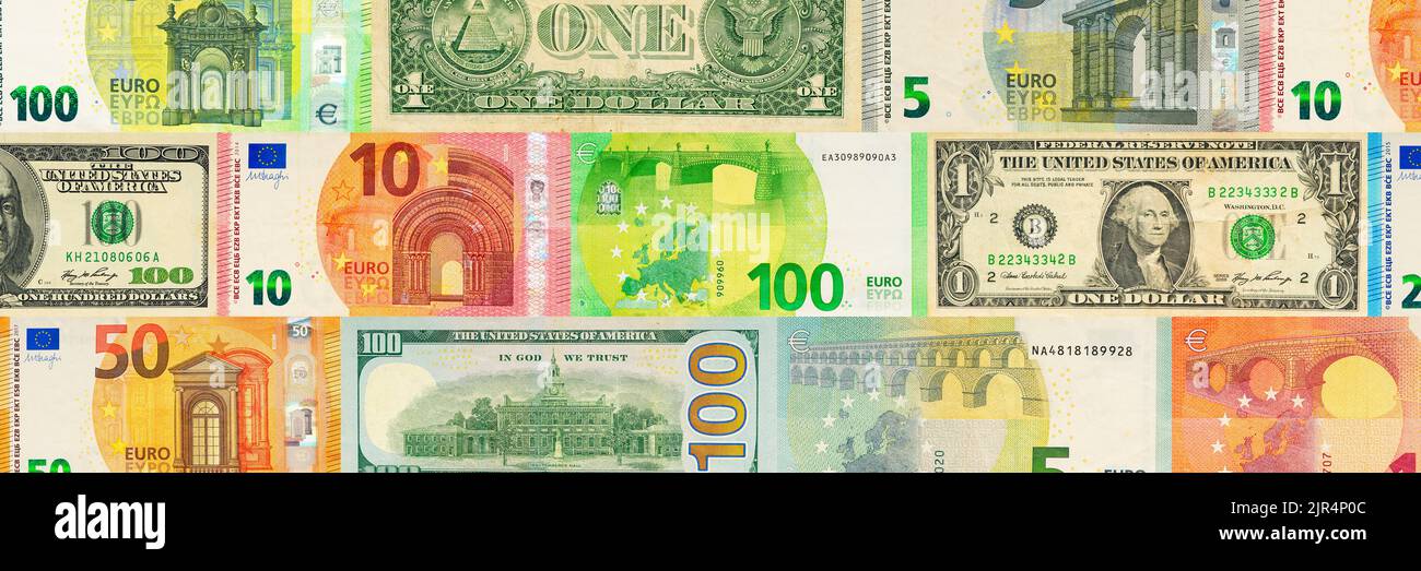 Mise en page créative des billets en euros et en dollars américains ...