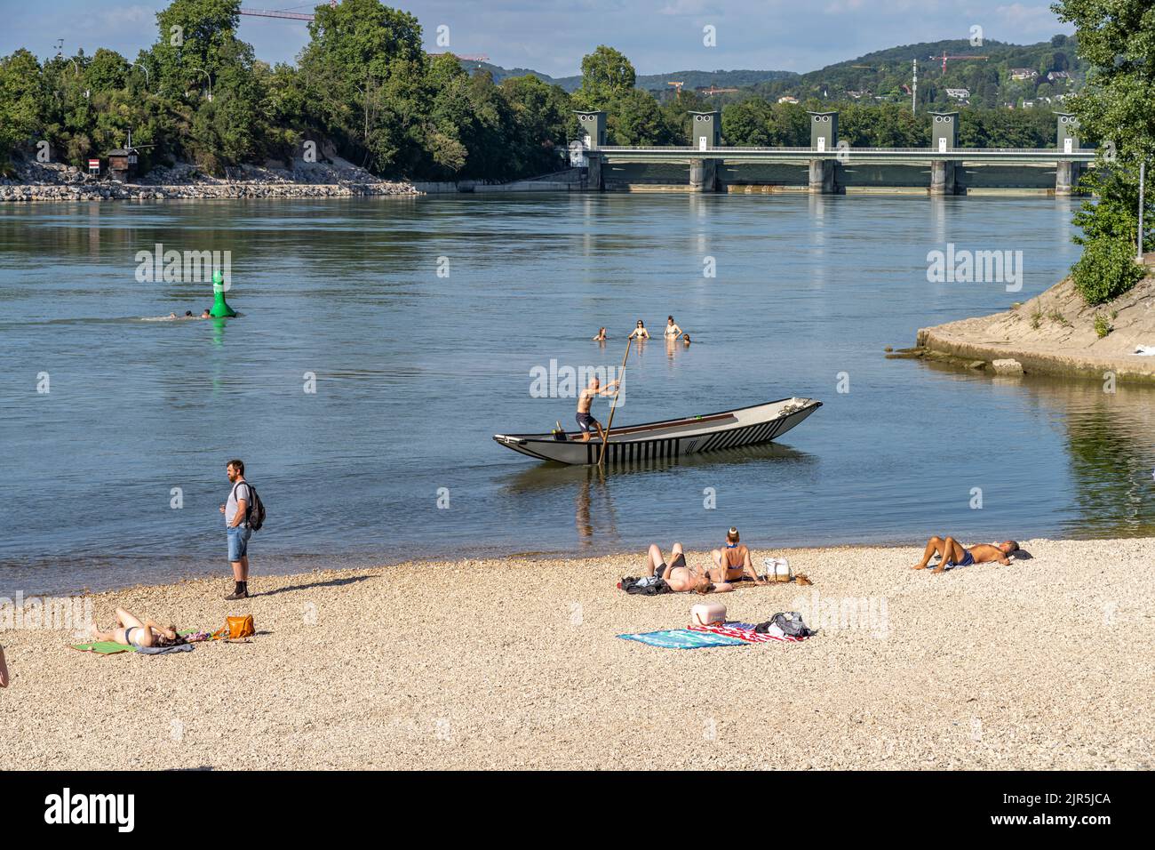 Badeplatz am Strand des Rhein beim Birsköpfli Rheinpark à Bâle, Schweiz ...