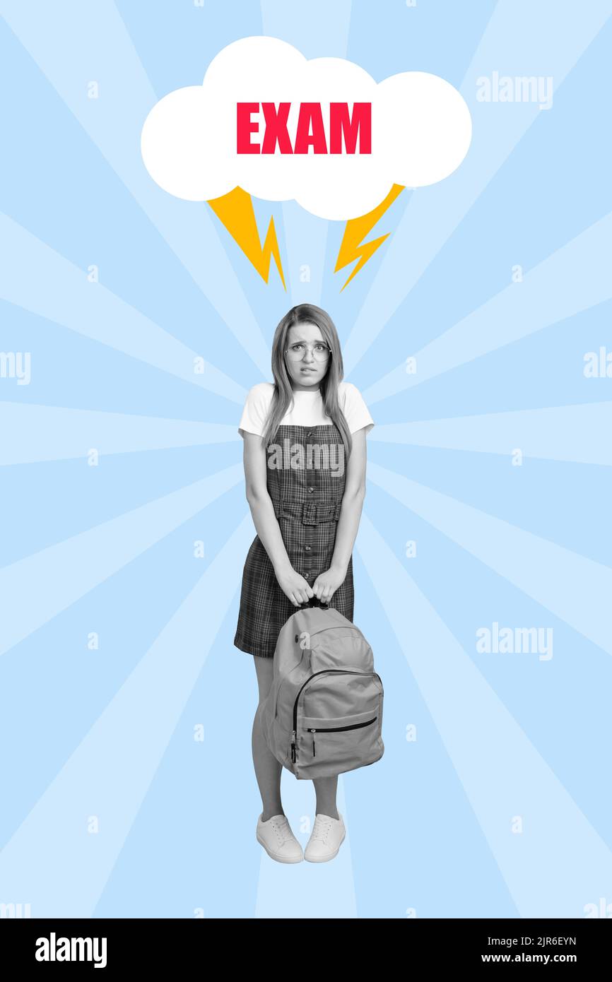 Montage vertical image de la fille nerveuse noir effet blanc tenir sac ...