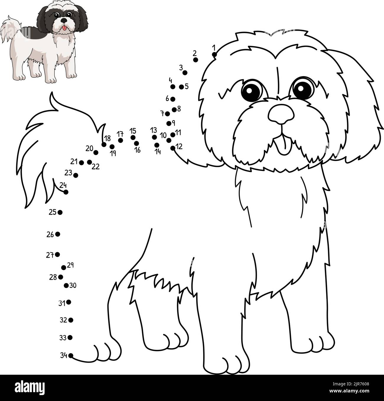 Page de coloriage de Shih Tzu point à point pour enfants Image ...