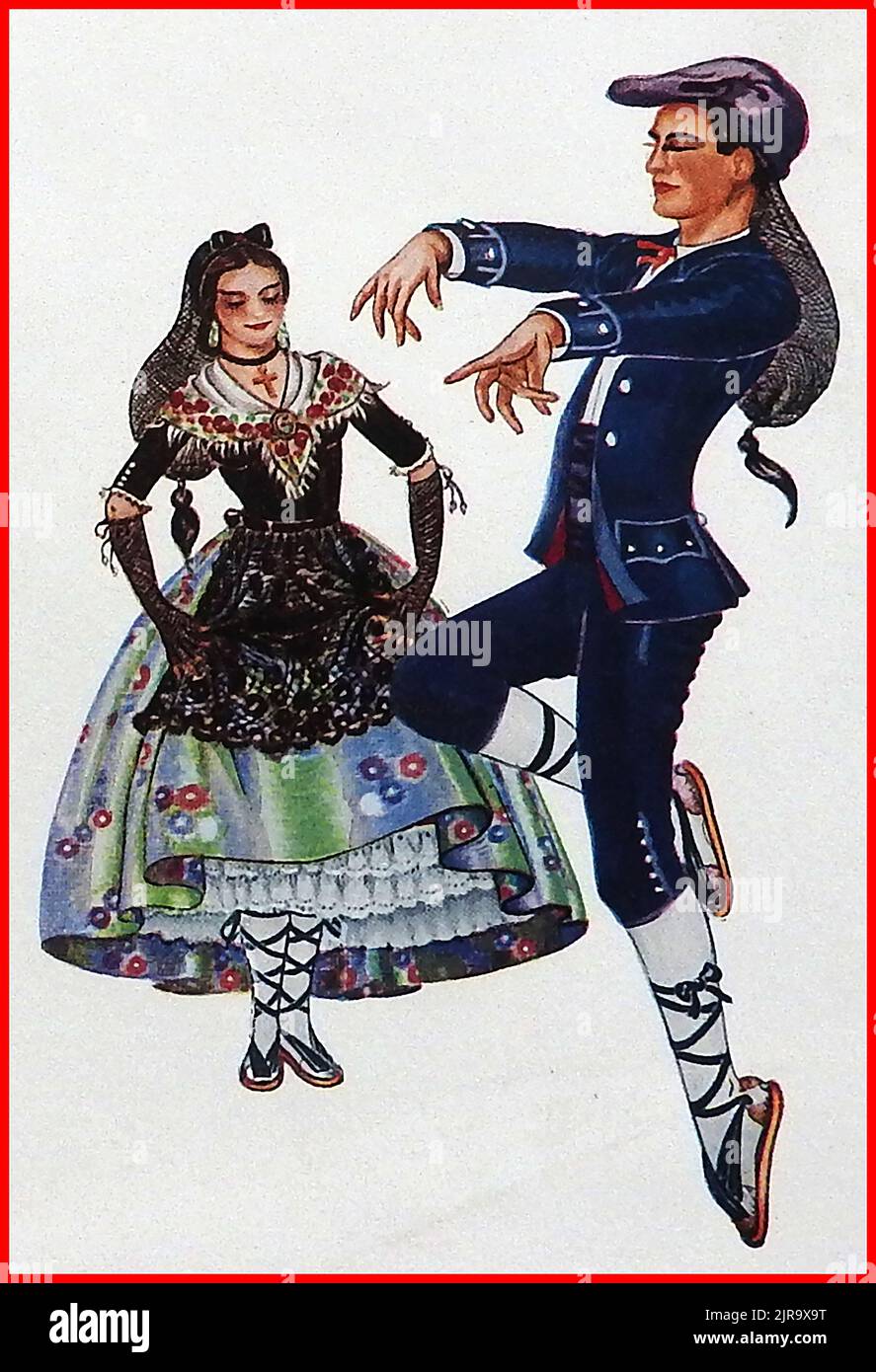 Une illustration de couleur vintage montrant les costumes traditionnels ...