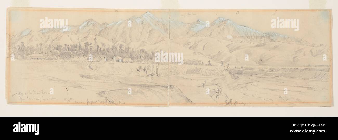 Mt Torlesse sur la rivière Kowai depuis EDW. Gare d'Esq. De curry ...