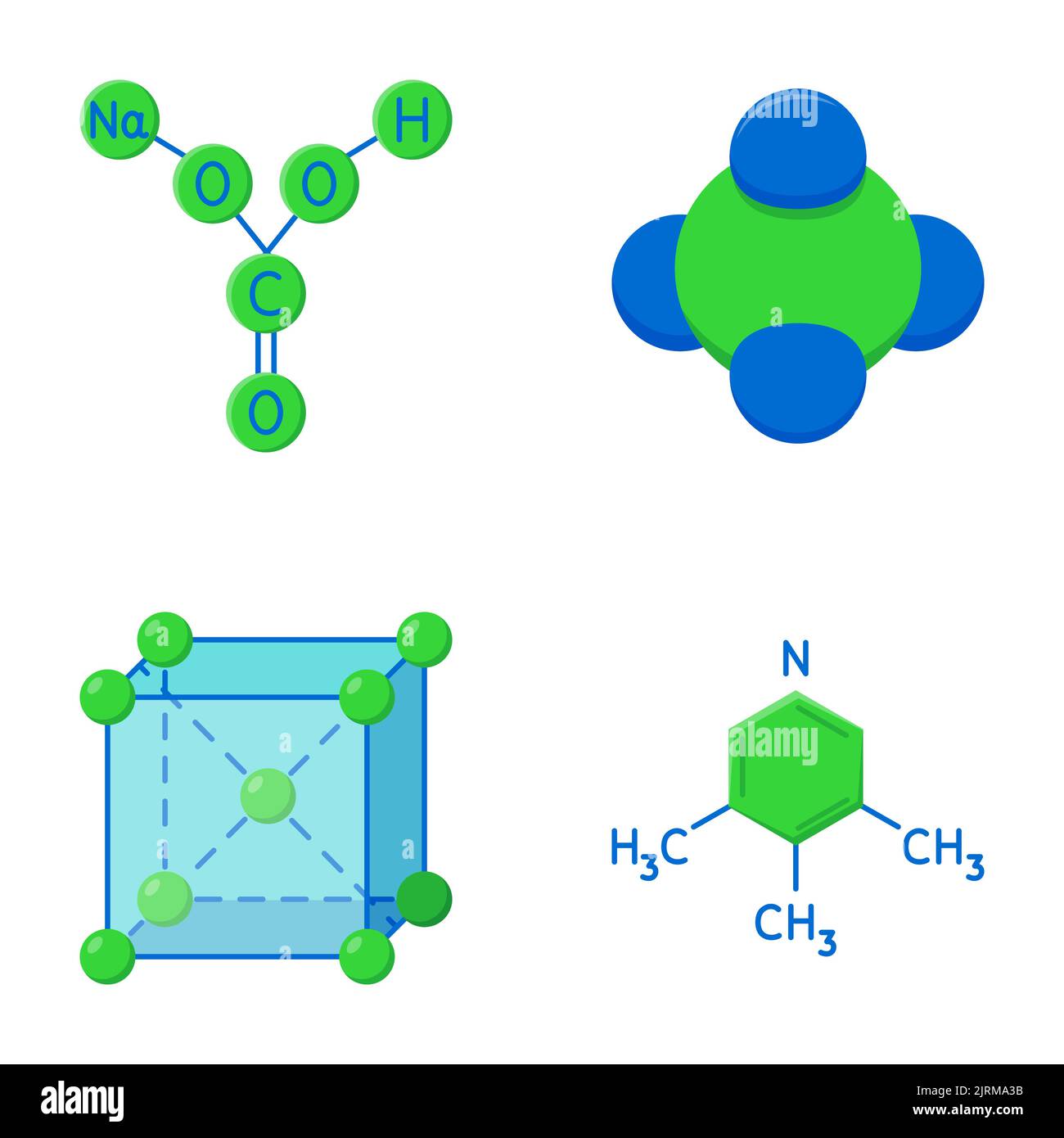 Icône de la chimie dans un style plat. Symboles de formule chimique et ...