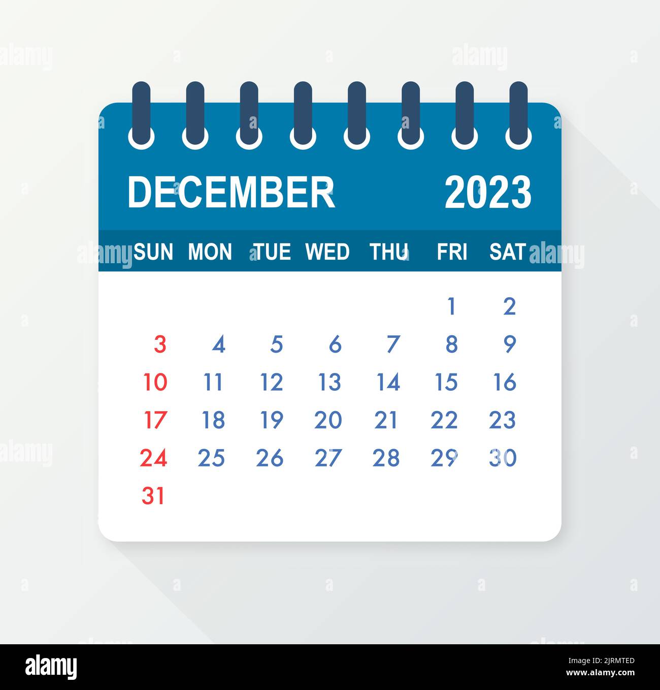 Feuille de calendrier de décembre 2023. Calendrier 2023 à plat ...