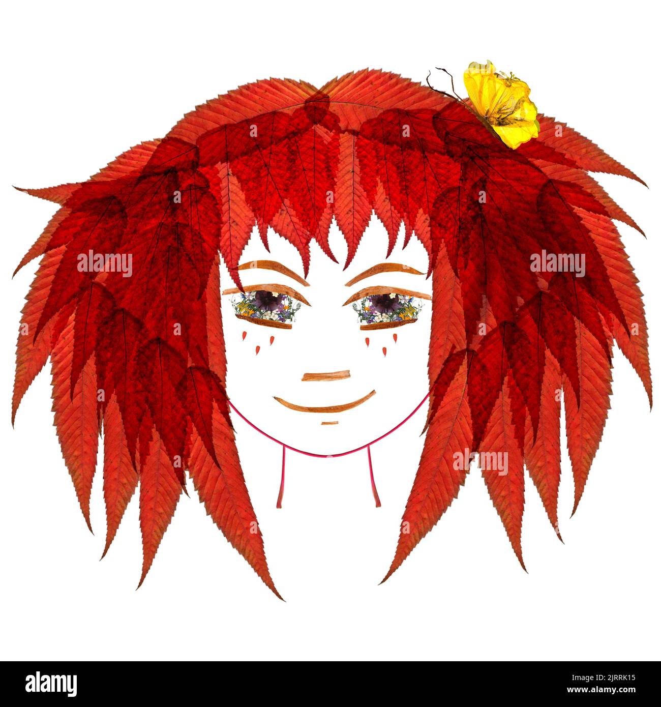 Application, visage fait de fleurs Columbine en poudre multicolores ...