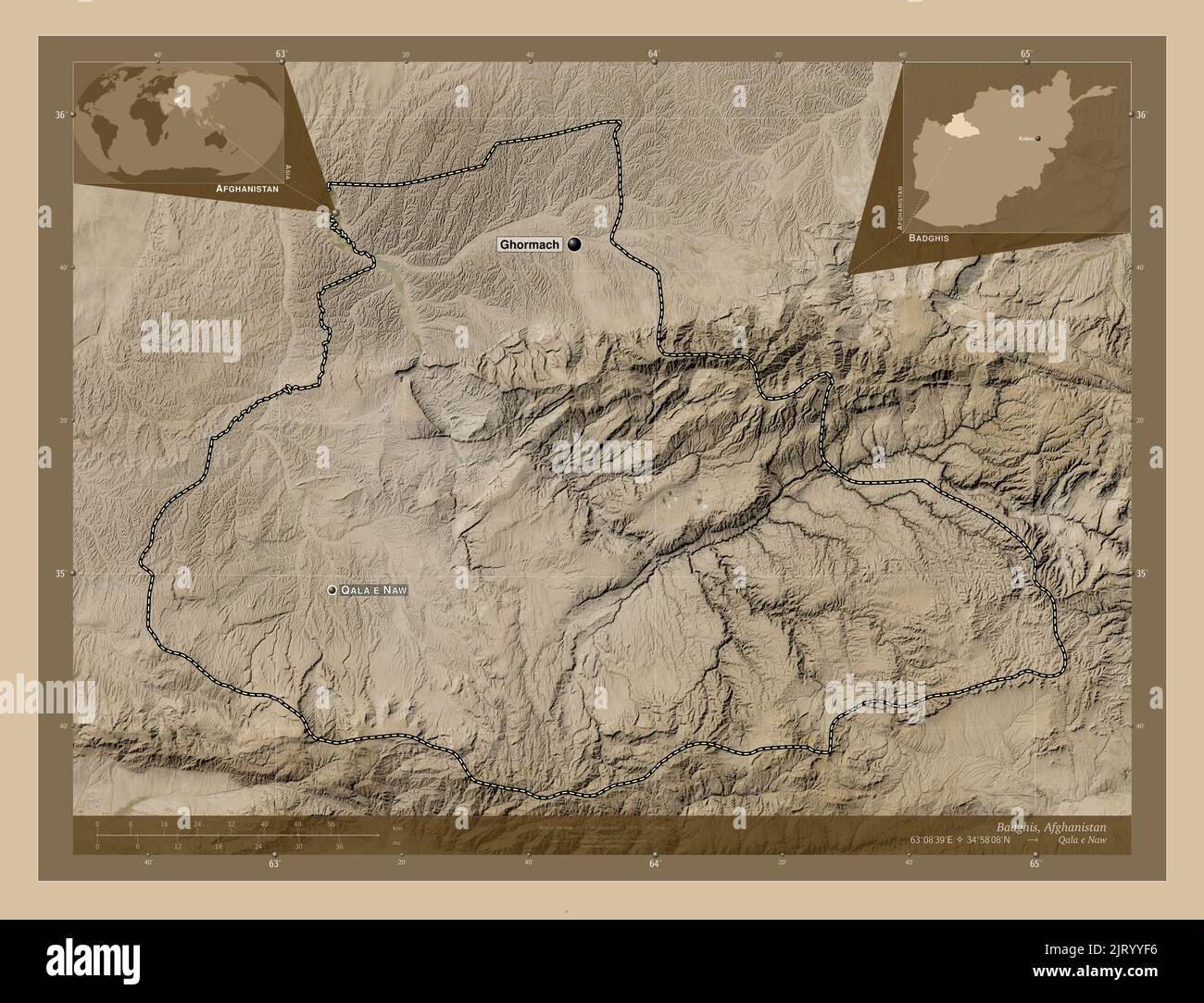Badghis, province d'Afghanistan. Carte satellite basse résolution ...