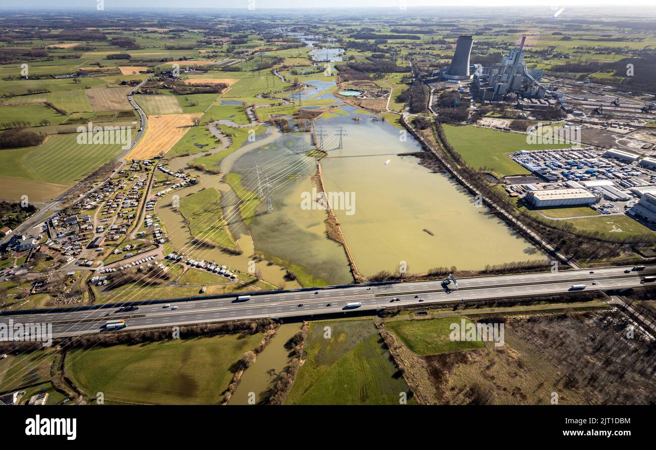 Photographie aérienne, inondation et inondation de la rivière Lippe ...