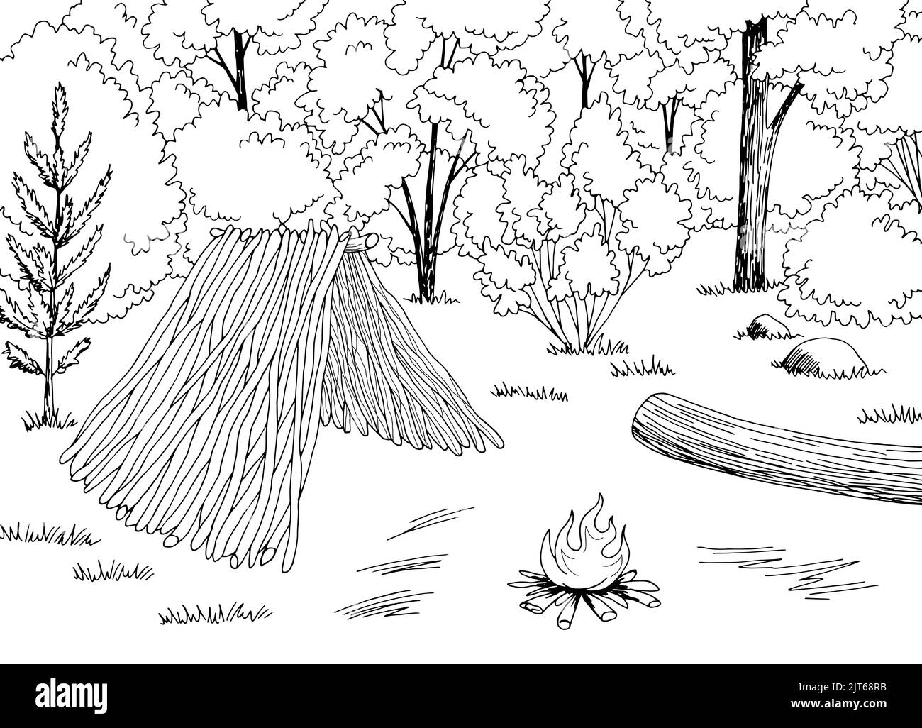 Image de la cabane de branche noir blanc paysage dessin vecteur d ...