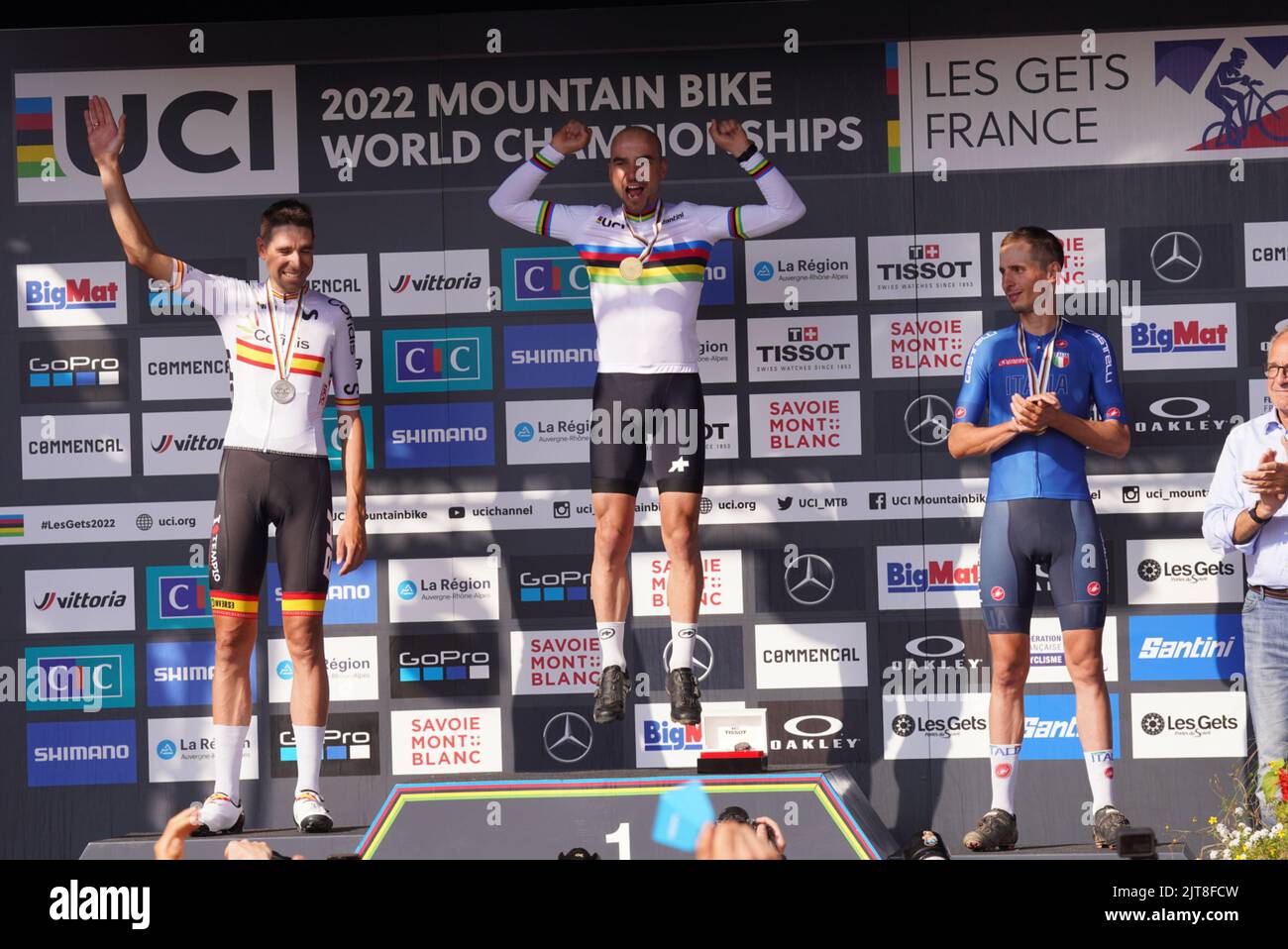 SCHURTER Nino vainqueur lors du Podium UCI Mountain Bike World ...