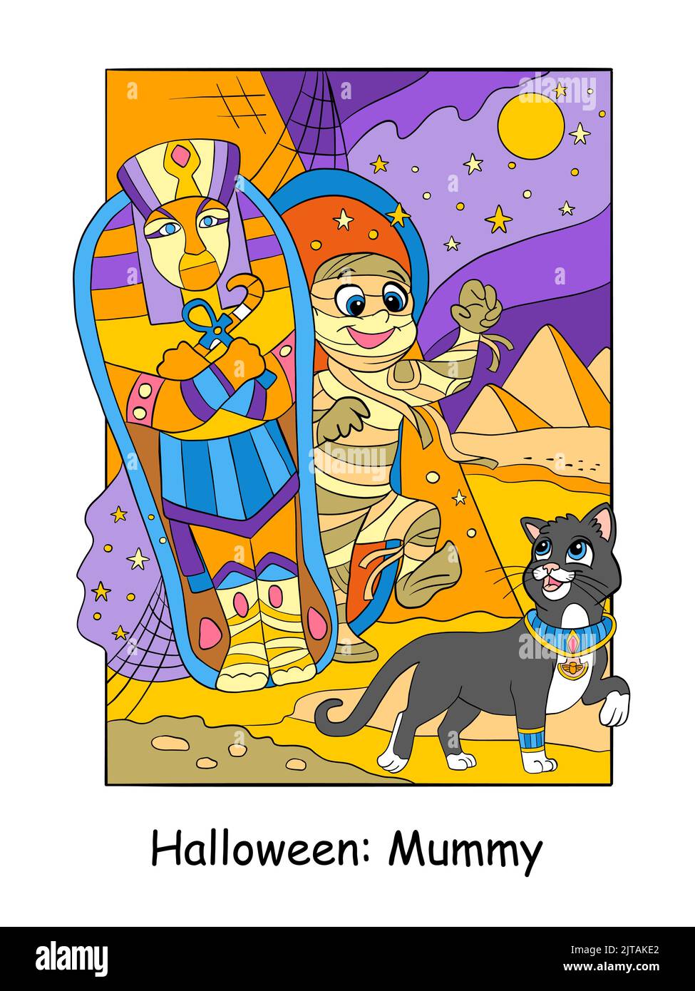 Mignonne de pharaon et chat égyptien. Concept Halloween. Page de livre ...