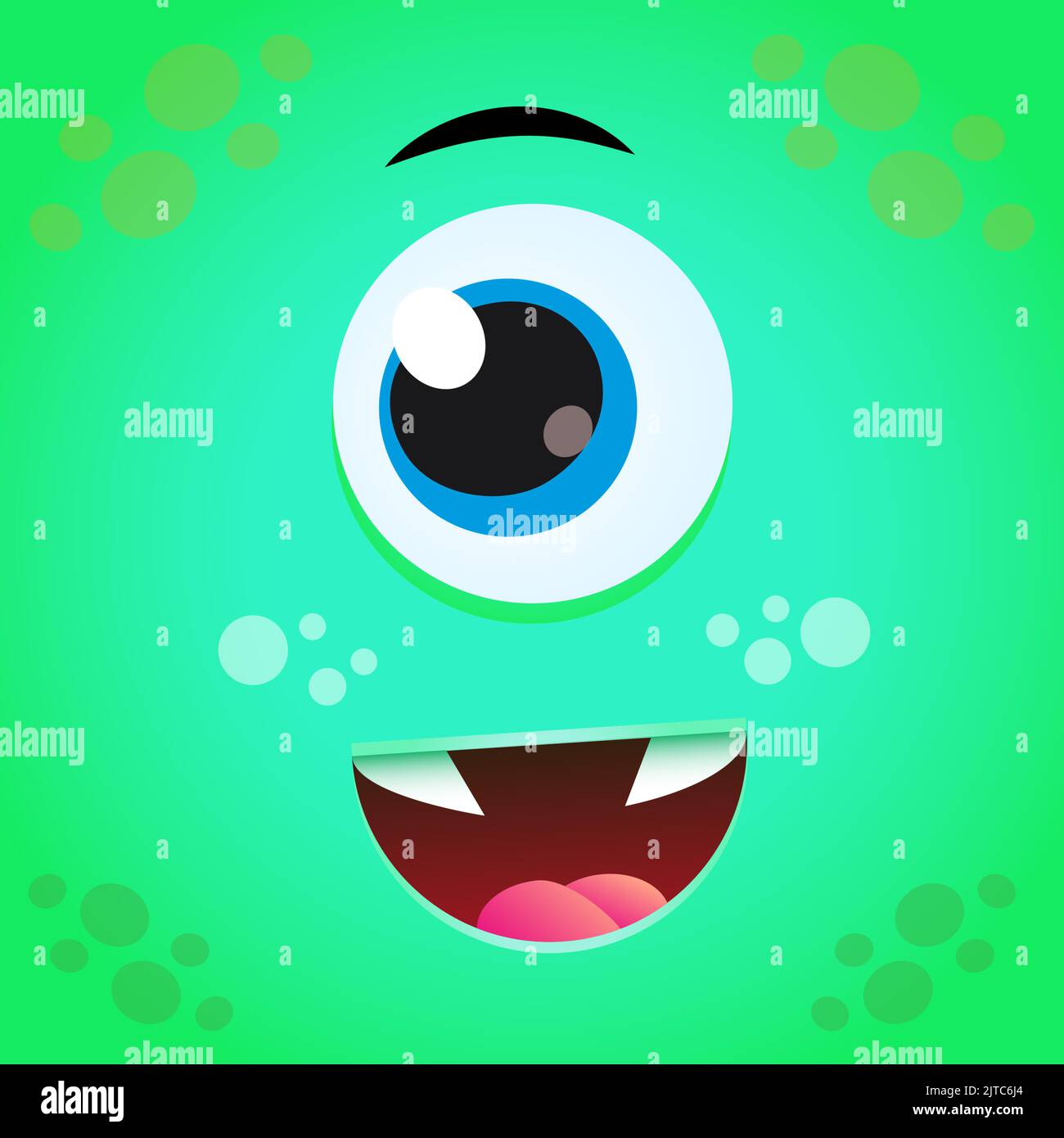 Visage de monstre vert de dessin animé. Vecteur Halloween monstre avec ...