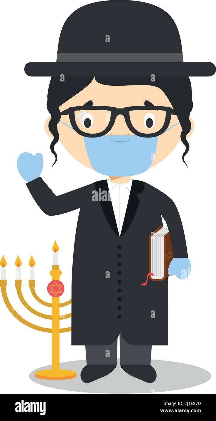 Personnage de dessin animé juif Rabbi d'Israël habillé de la manière ...