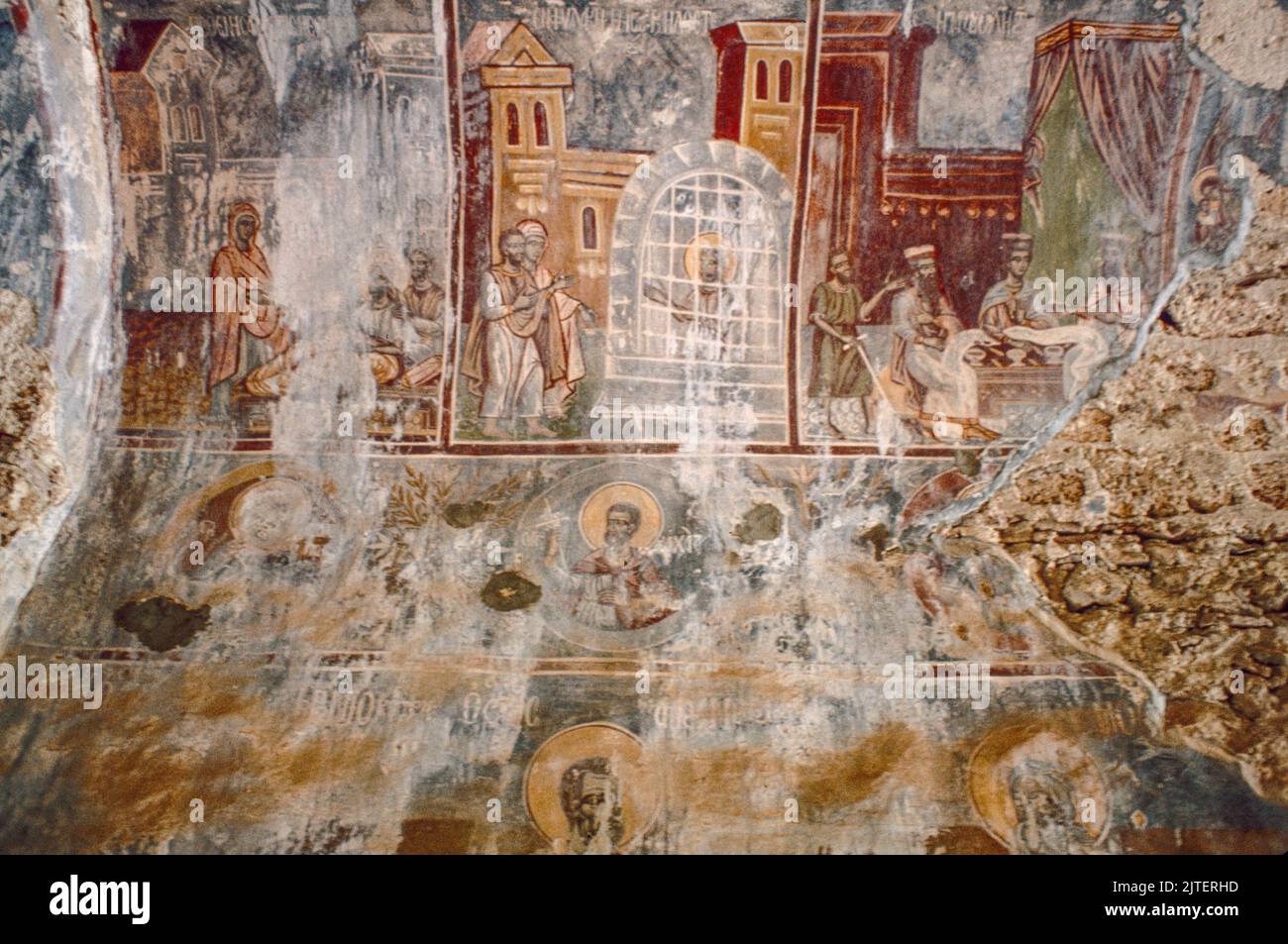 Fresque byzantine du monastère de Mystras (Mistras ou Myzithras), une ...