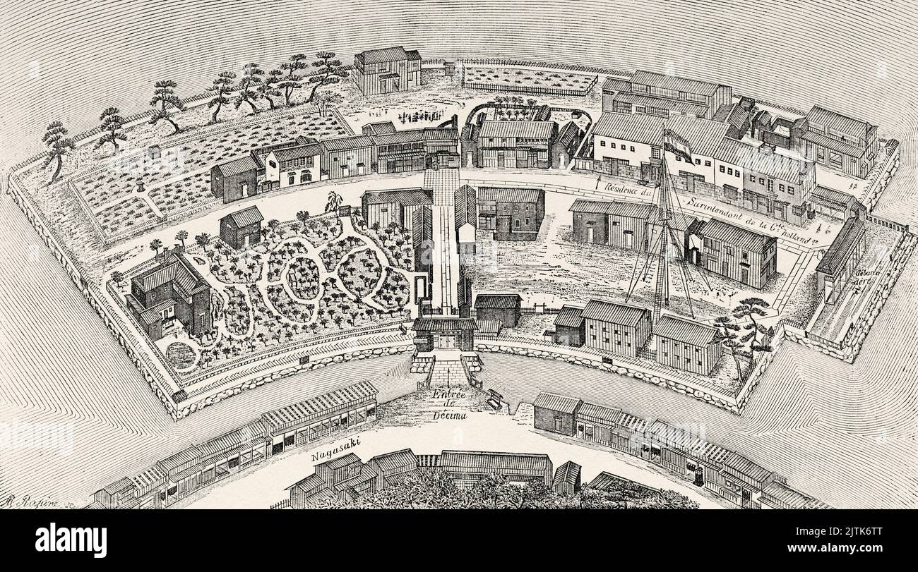 Ancien plan de l'île de Dejima, baie de Nagasaki. Japon, Asie. Voyage ...